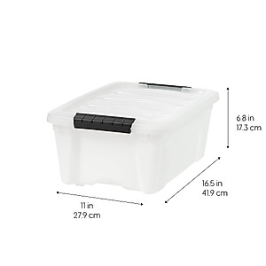 IRIS USA 13 Qt Stackable Plastic Storage Bins with Lids, 4 Pack - BPA-Free, Made in USA - Discreet Organizing Solution, Latches, Durable Nestable Containers, Secure Pull Handle - Pearl