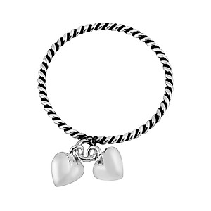 AeraVida Adorable Twin Hearts Dangle Twisted Band .925 Sterling Silver Ring | Cute Wedding Rings For Women | Chic Comfort Fit Silver Rings for Women |Size 8