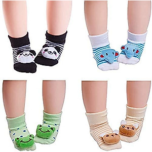 6 Pairs Baby Socks Boys Girls 3D Cartoon Anti-Skid Baby Booties Sock Slippers