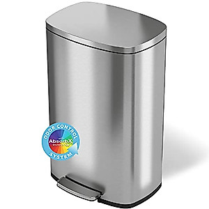iTouchless SoftStep 13.2 Gallon Step Trash Can with Odor Filter System, Stainless Steel 50 Liter Pedal Garbage Bin for Kitchen, Home, Office, Silent and Gentle Lid Close