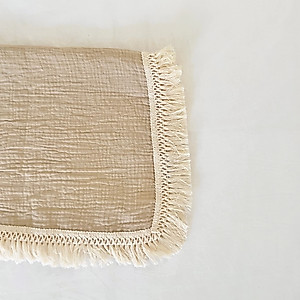 Muslin Cotton Baby Receiving Blanket with Fringe, Boho Bohemian Tassels, Nursery Decor, Boy or Girl Unisex Swaddle Wrap, Use as Throw or Nursing Fringed Blankets (Tan)