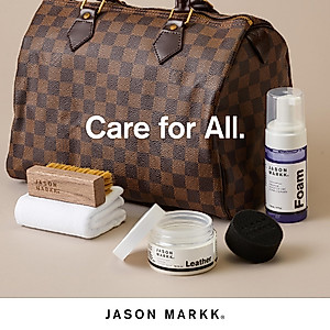 Jason Markk Leather Care Kit, 4-Piece Set, Ready-To-Use Foam, Balm Conditioner, Sponge, Delicates Brush, & Microfiber Towel, Ideal for Maintaining, Cleaning, & Protecting Leather Goods, 4oz