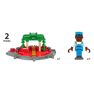BRIO World 33476 - Turntable & Figure | 2 Piece Wooden Toy Train Accessory for Kids | Multiple Track Connection Points | Spacious Turntable | Poseable Train Engineer Figure | Ages 3 and Up