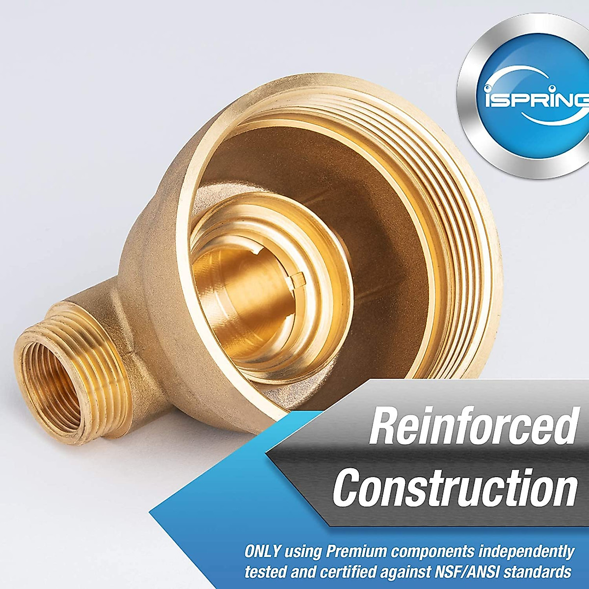 iSpring WSP100ARB Spin Down Sediment Water Filter, Reusable with Touch-Screen Auto Flushing Module and Built-in Housing Scraper, Brass Top Clear Housing, 100 Micron