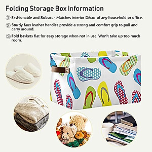 susiyo Large Foldable Storage Bin Summer Flip-Flops Fabric Storage Baskets Collapsible Decorative Baskets Organizing Basket Bin with PU Handles for Shelves Home Closet Bedroom Living Room-1Pack