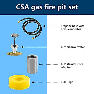 5FT Fire Pit Installation Kit of Replacement Parts, Propane Gas Connector with 1/2" Chrome Key Control Valve, 150K BTU Connection Hose