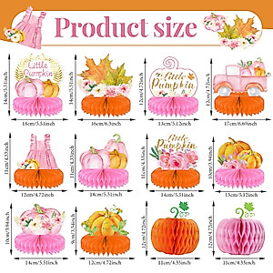 12PCS Little Pumpkin Party Decorations Pumpkin Honeycomb Centerpieces Pink Floral Table Toppers First Birthday Table Centerpieces A Little Pumpkin is On The Way Table Decor for Girls Baby Shower Party