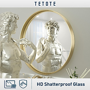 TETOTE Round Gold Bathroom Mirror, 30 Inch Circle Mirrors for Vanity, Champagne Gold Modern Brushed Metal Framed Wall Mounted Farmhouse Decorative Entryway Mirror Shatterproof