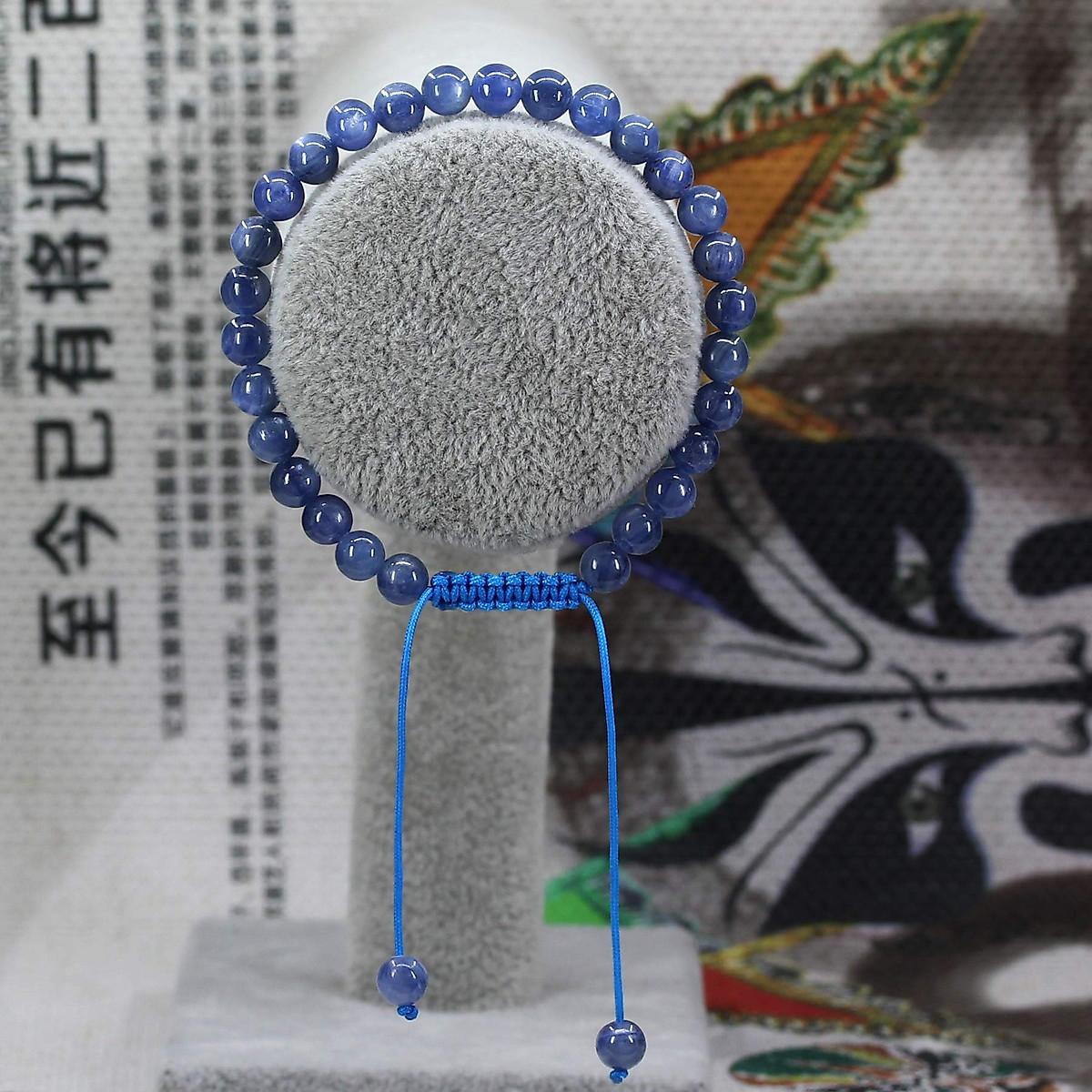 Keleny Natural Blue Kyanite Crystal 6mm Round Beads Adjustable Braided Macrame Tassels Bracelets Unisex