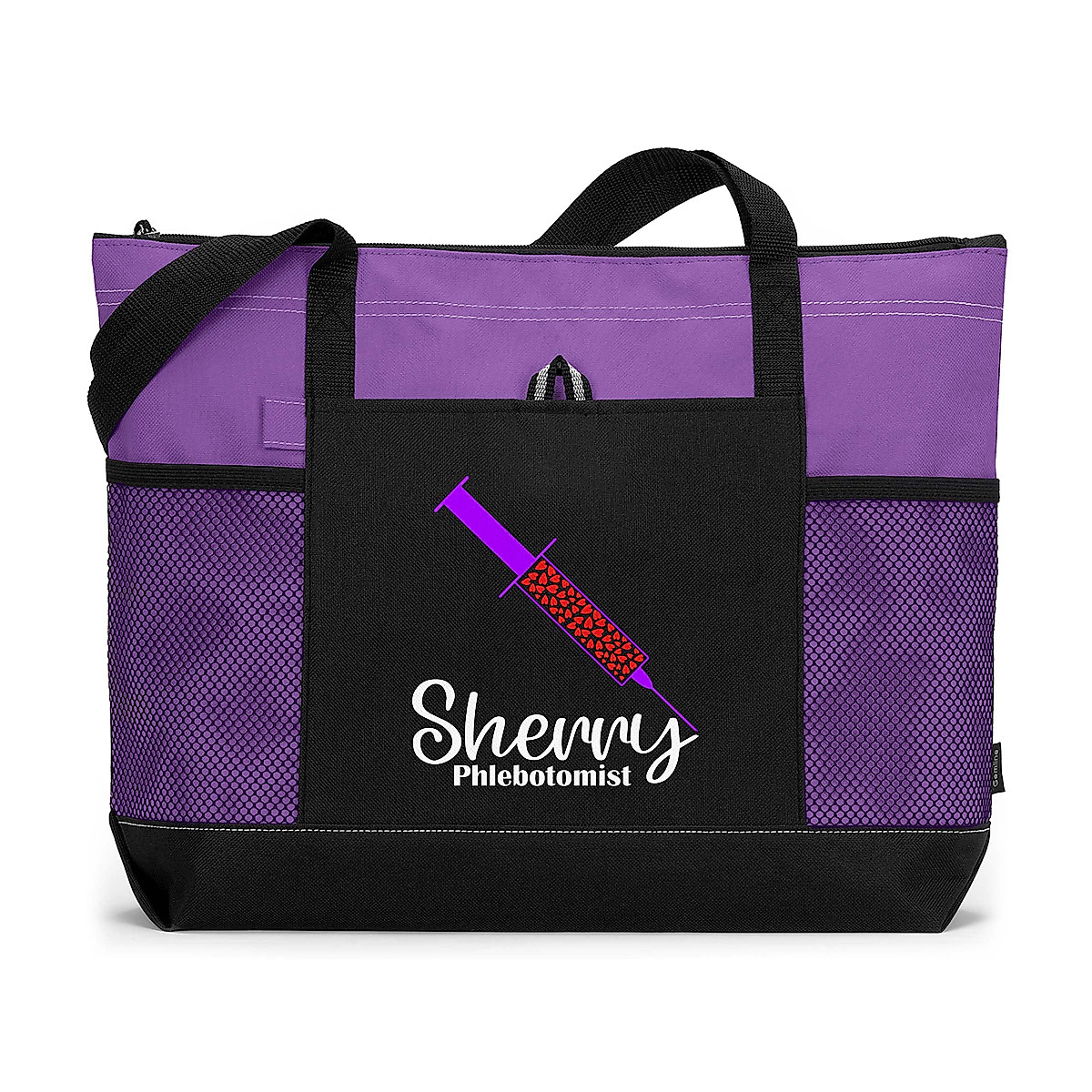Personalized Phlebotomist Gift, Phlebotomy Syringe Love, Custom Tote Bag with Mesh Pockets