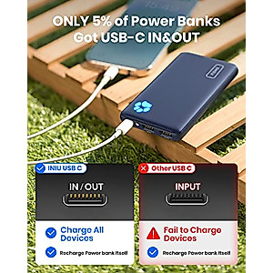 INIU Portable Charger, USB C Slimmest & Lightest Triple 3A High-Speed 10000mAh Power Bank, Flashlight Battery Pack Compatible with iPhone 14 13 12 X Plus Samsung S21 Google LG iPad, etc [2023 Version]