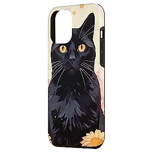 iPhone 14 Pro Max Black Cat Hidding In Cosmo Flowers Case
