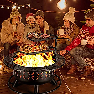 Cityflee 32 Inch Fire Pit for Outside with 2 Grills, Outdoor Wood Burning Firepit Large Steel Firepit for Patio Backyard Picnic Garden with Wood Grate & Poker