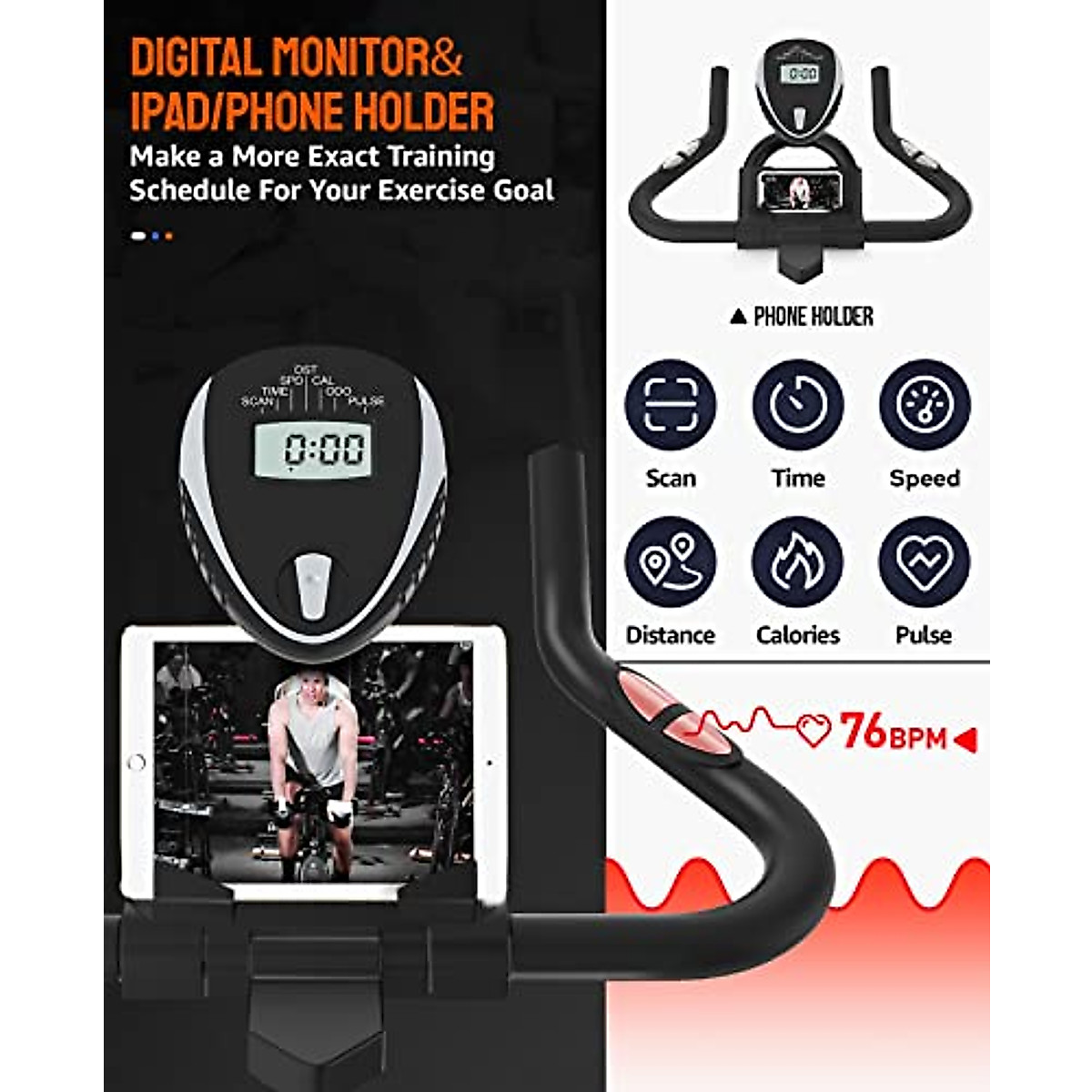 pooboo Magnetic Resistance Indoor Cycling Bike, Belt Drive Indoor Exercise Bike Stationary LCD Monitor with Ipad Mount ＆Comfortable Seat Cushion for Home Cardio Workout Cycle Bike Training Upgraded Version