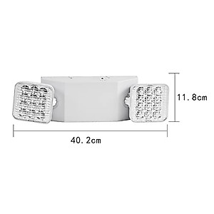 MAVARO White LED Emergency Lighting Fixture with 2 LED Heads and Hardwired Adjustable Exit Light Exit Sign for Business / Home with Battery Backup 110-277V, UL Certified, Fire Resistant