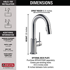 Delta Faucet Trinsic Bar Faucet Brushed Nickel, Bar Sink Faucet Single Hole, Wet Bar Faucets with Pull Down Sprayer, Prep Sink Faucet, Faucet for Bar Sink, Arctic Stainless 9959-AR-DST
