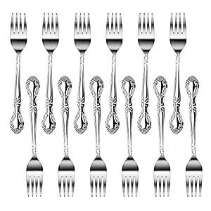 New Star Foodservice 58666 Rose Pattern, 18/0 Stainless Steel, Salad Fork, 6.2-Inch, Set of 12