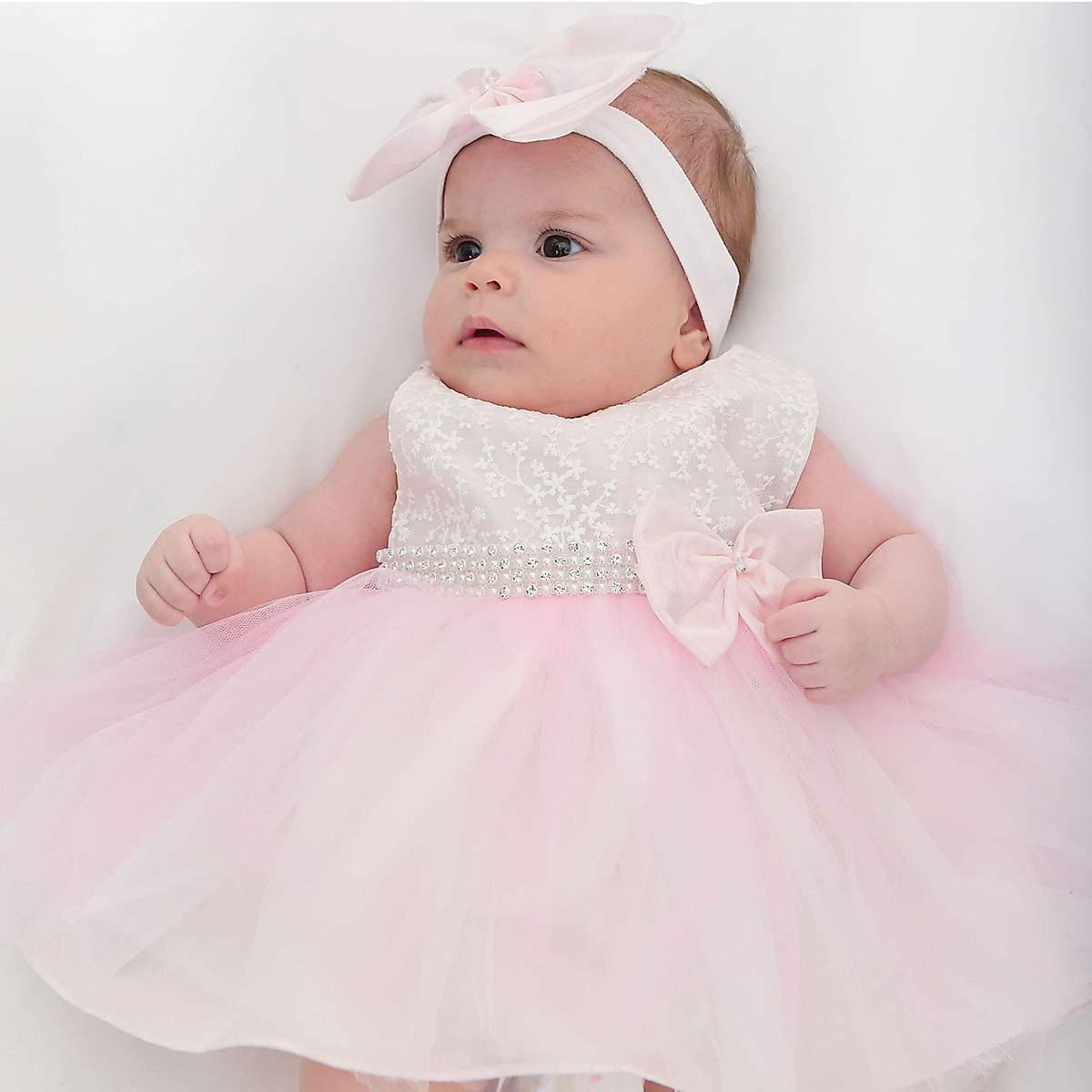 Lilax Baby Girl Lace Tulle Dress Pageant 3 Piece Party Outfit (0-3 Months, Pink)