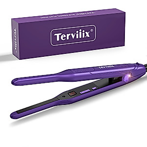 Terviiix Ceramic Pencil Flat Iron for Edges, 3/10 Inch Skinny Hair Straightener with LCD Digital Display, Mini Flat Iron for Pixie & Beard, Small Flat Irons for Short Hair, Auto Shut Off, Purple