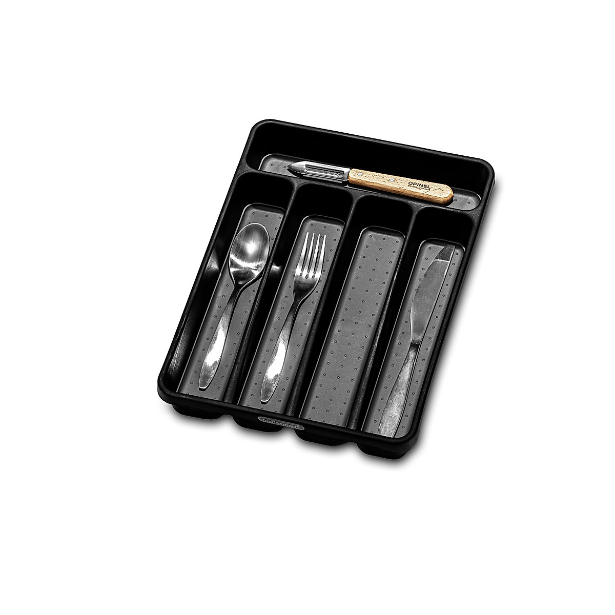 Madesmart Premium Antimicrobial Classic Mini Silverware Tray, Soft Grip, Non-Slip Kitchen Drawer Organizer, 5 Compartments, Multi-Purpose Home