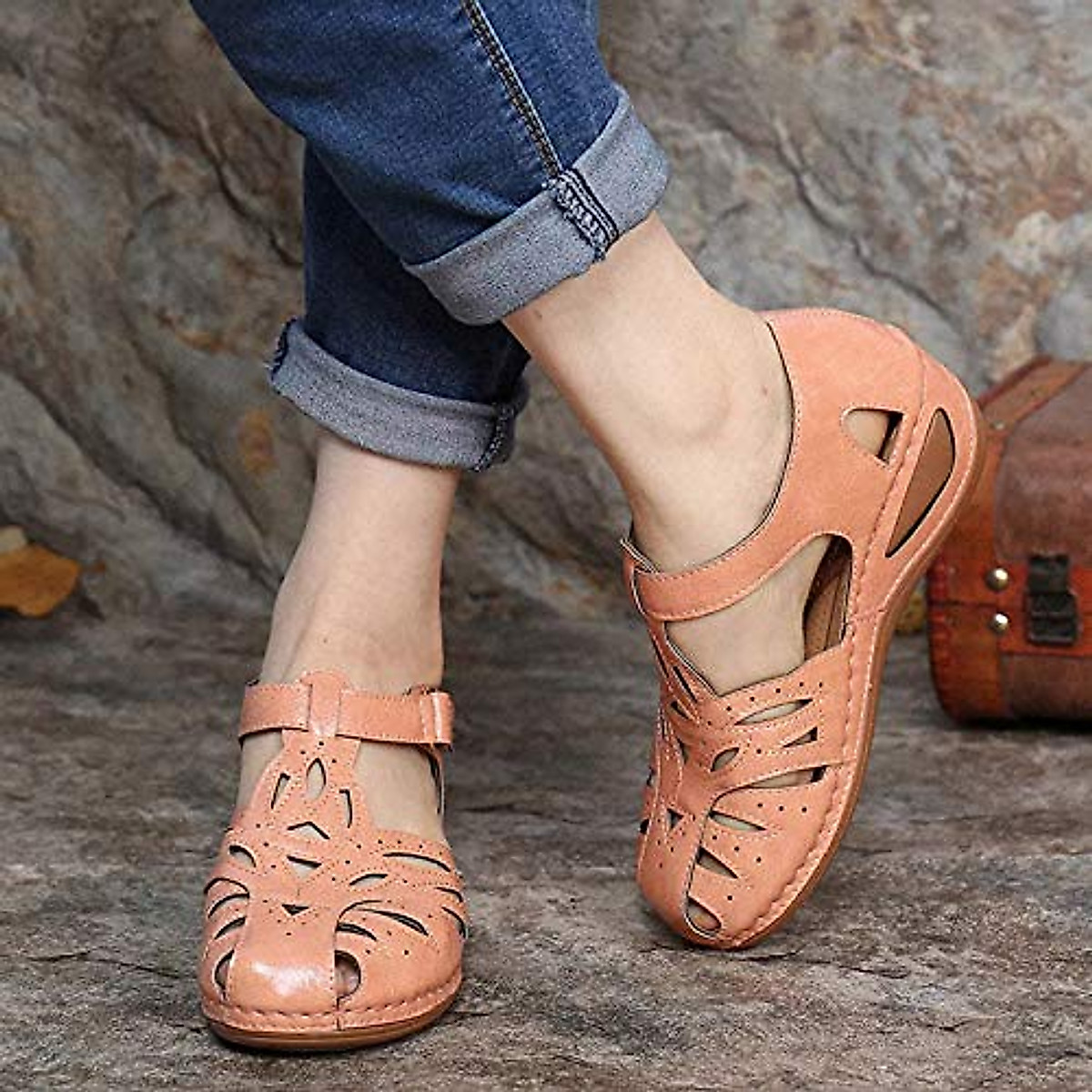 justHIGH Women's Casual Peep Toe Hollow Out Slingback Platform Wedge Sandals Breathable Non Slip Sole