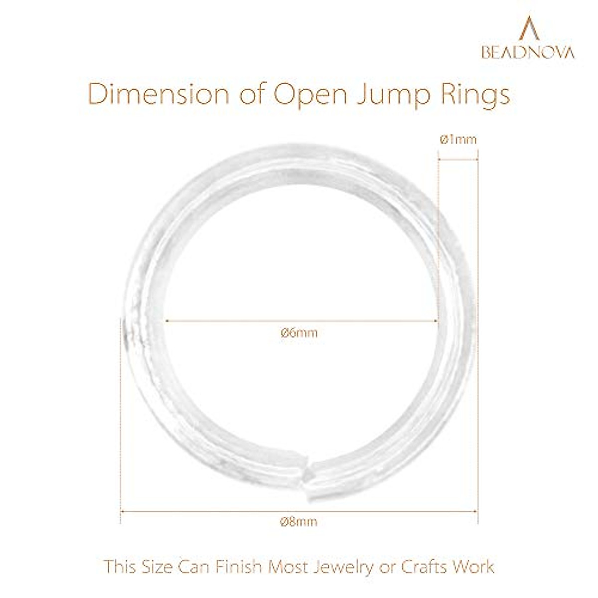 BEADNOVA 8mm Open Jump Rings Silver Jump Rings for Jewelry Making and Keychains (300Pcs)