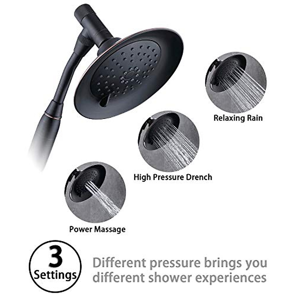 G-Promise Double Height Positioning Shower Head, High Pressure Shower Heads with Handheld Spray, Adjustable Metal Holder, Extra Long Stainless Steel Flexible Hose