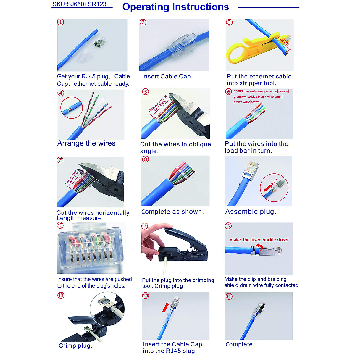 VCE RJ45 Connectors CAT7/CAT6A 30-Pack, Non-Pass-Thru Shielded Modular Plugs for Thick Cable, 3-Prong 50u Gold Plated Ethernet Ends with Strain Relief Boots - Blue