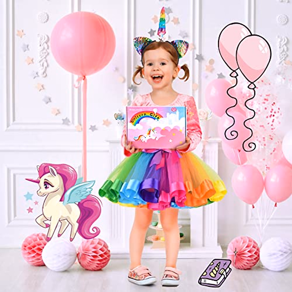 Beauwell Unicorn Gifts Toys for Girls - 3, 4, 5, 6, 7, 8, 9 Year Old Girl Birthday Gifts, Surprise Box, Christmas Gift, Includes Unicorn Skirt, Unicorn Headband, Unicorn Diamond Painting Kits