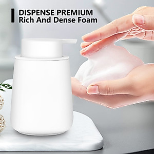 MIERTING Foaming Soap Dispenser, 2 Pack White Foam Hand Soap Dispenser for Bathroom & Kitchen, 12 Oz Modern Ceramic Hand and Dish Foaming Pump Bottle, Refillable Lotion Liquid Foam Pump Dispensers