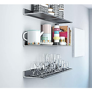 Wallniture Plat Stainless Steel Floating Shelves for Wall, 30.75" Metal Wall Shelves for Restaurant, Bar, Cafe, Kitchen Organization and Storage, Silver Set of 3