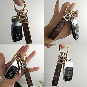 women for car keys chains rings holder lanyard bracelets,cute keychains car accessories lanyard wristlet for women strap,wristlets leather keychain letter woman cover shell,Brown,5.5