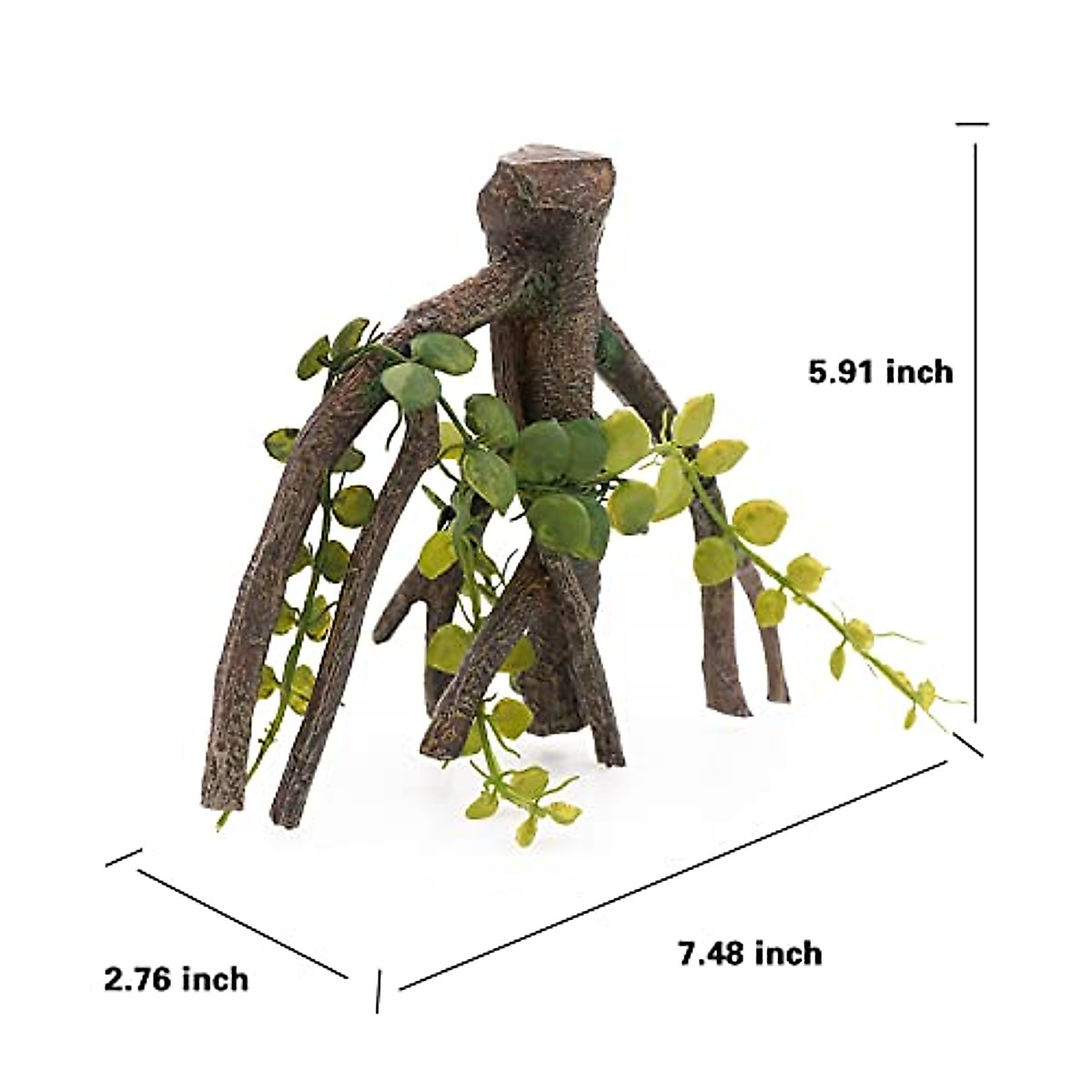 HRRIVE Reptile Corner Climbing Branch with Plant Leaves Terrarium Habitat Decoration for Bearded Dragon Lizard Snake Hermit Crab Crested Gecko Leopard Chameleon Frog Climbing Accessory