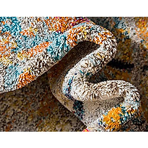 Unique Loom Chromatic Collection Modern Rustic & Vibrant Abstract Area Rug for Any Home Décor, Rectangular 5' 0" x 8' 0", Beige/Blue