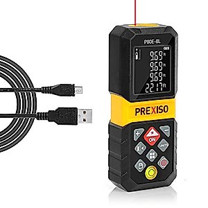 PREXISO Laser Measure, 265Ft Rechargeable Laser Distance Meter with Multi-Measurement Units M/in/Ft, Backlit LCD 4 Line Display, and Pythagorean, Distance, Area, Volume Modes