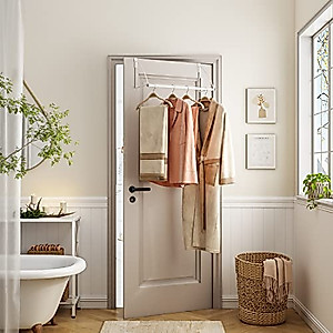 Tajsoon Over The Door Closet Valet, Expandable & Adjustable Over The Door Clothes Organizer Rack and Door Hanger for Clothing or Towel, Drying Clothes, Bathrooms, Fits Doors up to 1¾”, Metal, White