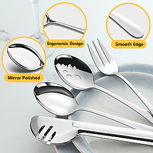 Pleafind 16 PCS Serving Utensils, Stainless Steel Serving Utensils Set with Serving Spoons, Slotted Serving Spoons, Serving Forks and Serving Tongs, Serving Utensils for Parties Buffet Banquet