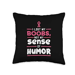 BoredKoalas Breast Cancer For Women Gifts Pillows Lost My Boobs Not Sense of Humor Breast Cancer Survivor Gift Throw Pillow, 16x16, Multicolor