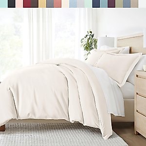 ienjoy Home Hotel Collection Soft Brushed Microfiber Duvet Cover Set, Queen, Ivory