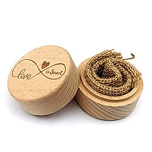 ZZYINH AN207 Personalized Engraving Rustic Wedding Wooden Ring Box Jewelry Trinket Storage Container Holder Custom Love is Sweet Rings Bearer Small Jewelry