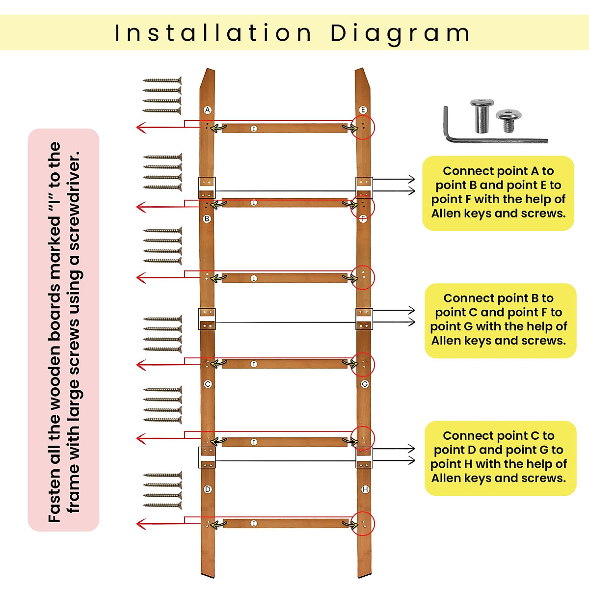 Blanket Ladders for The Living Room - 62 Inches - Decorative Ladder for Blankets, Throws, Quilts - 6 Tiers Ladder Blanket Holder with Hooks, Non-Slip Pads - Black, Grey, White, Brown (Black)