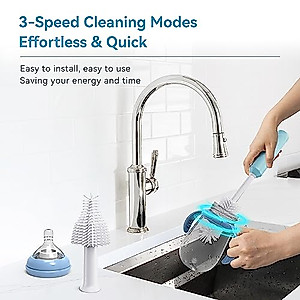 REDCLIK Electric Baby Bottle Brush Set, Silicone Bottle Brush, Nipple Brush, Cleaning Straw Brushes, Bottle Brushes for Cleaning Water Bottle Cleaner Brush Rechargeable (with Charging Cable) - Blue