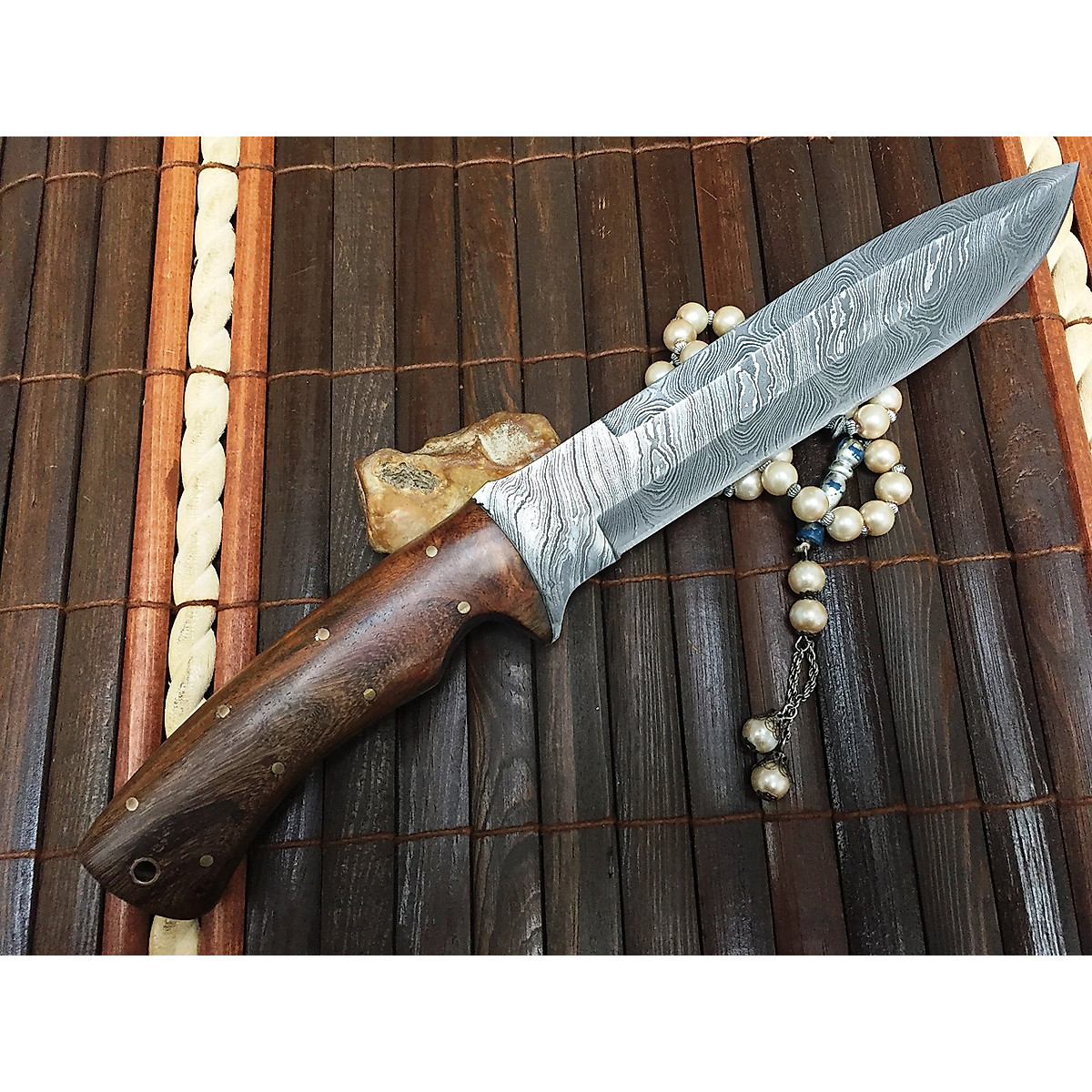 Perkin Knives - Custom Handmade Damascus Hunting Knife with Sheath Full Tang Knife - AR1101W