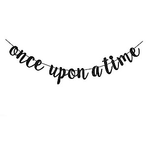 Once Upon A Time Banner, Black Sign Garlands for Bridal Shower, Wedding Engagement, Engaged, Birthday, Bachelorette Party Decors Supplies