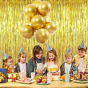 BEISHIDA 2 Pack Foil Fringe Curtain,Gold Tinsel Metallic Curtains Photo Backdrop Streamer for Party Door Wall Curtain Wedding Birthday Bachelorette New Year Decorations(3.28 ft x 6.56 ft)