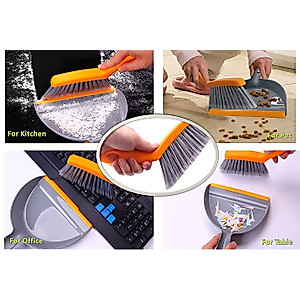 Mini Broom and Dustpan Set - Small Broom and Dustpan Set for Home, Camping Broom, Whisk Brooms Small(Gray Orange)