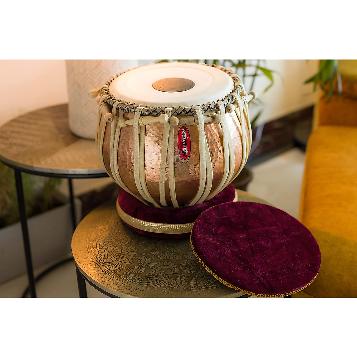 Concert Tabla Drum Set, 5½ Kg Lacquer Polish Copper Bayan, Maharaja, Finest Dayan with Padded Bag, Hammer, Cushions & Cover (PDI-BJJ)