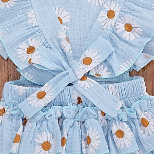 MA&BABY Baby Girls Floral Cotton Leotard Romper Blue 0-6 Months