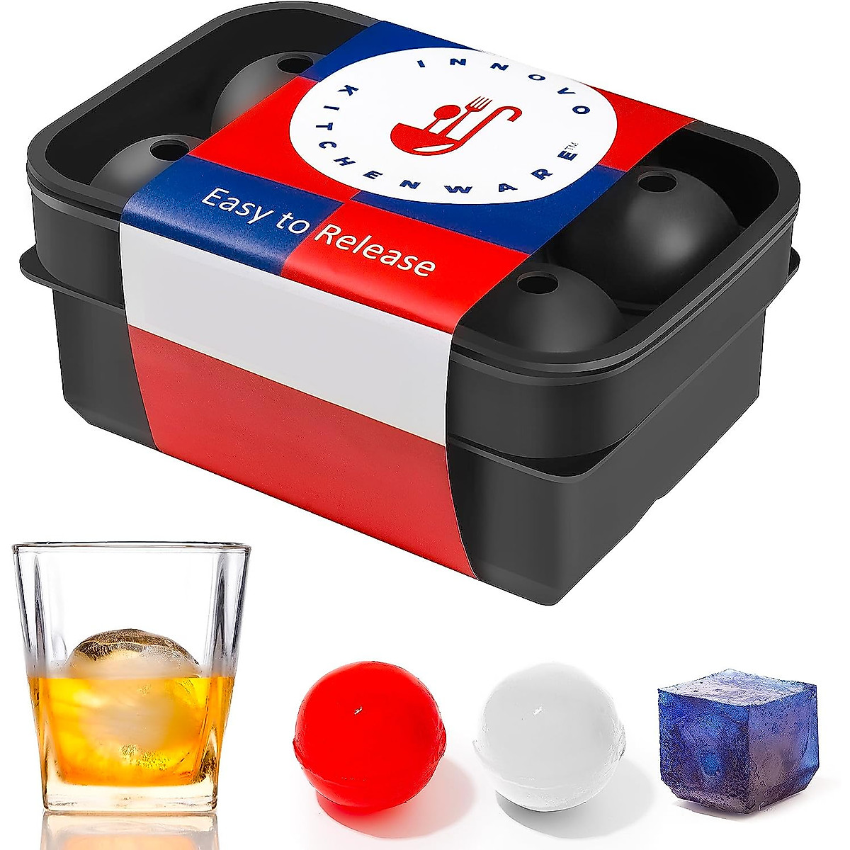 2 Pack Cocktail Ice Large Ice Cube Molds - Sphere Ice Cube Silicone Molds & Square Silicone Mold for Cocktails & Whiskey - BPA Free Whiskey Cube Tray - Keep Drinks Chilled - Large Silicone Ice Molds