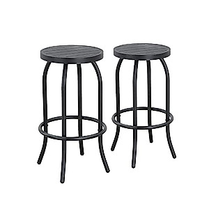 LOKATSE HOME Outdoor Patio Bar Height Stool Bistro Chair Counter Footrest, Set of 2, Black